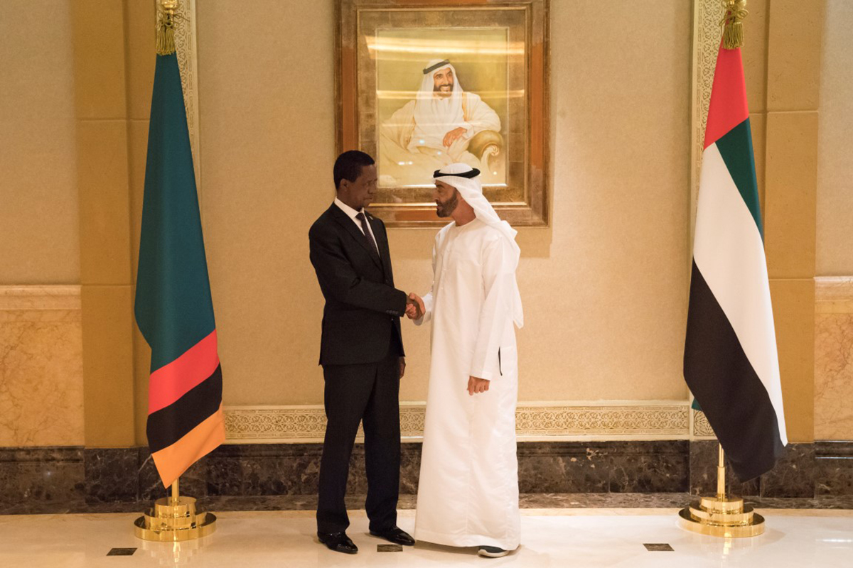 His Highness Sheikh Mohamed bin Zayed receives Zambian President.