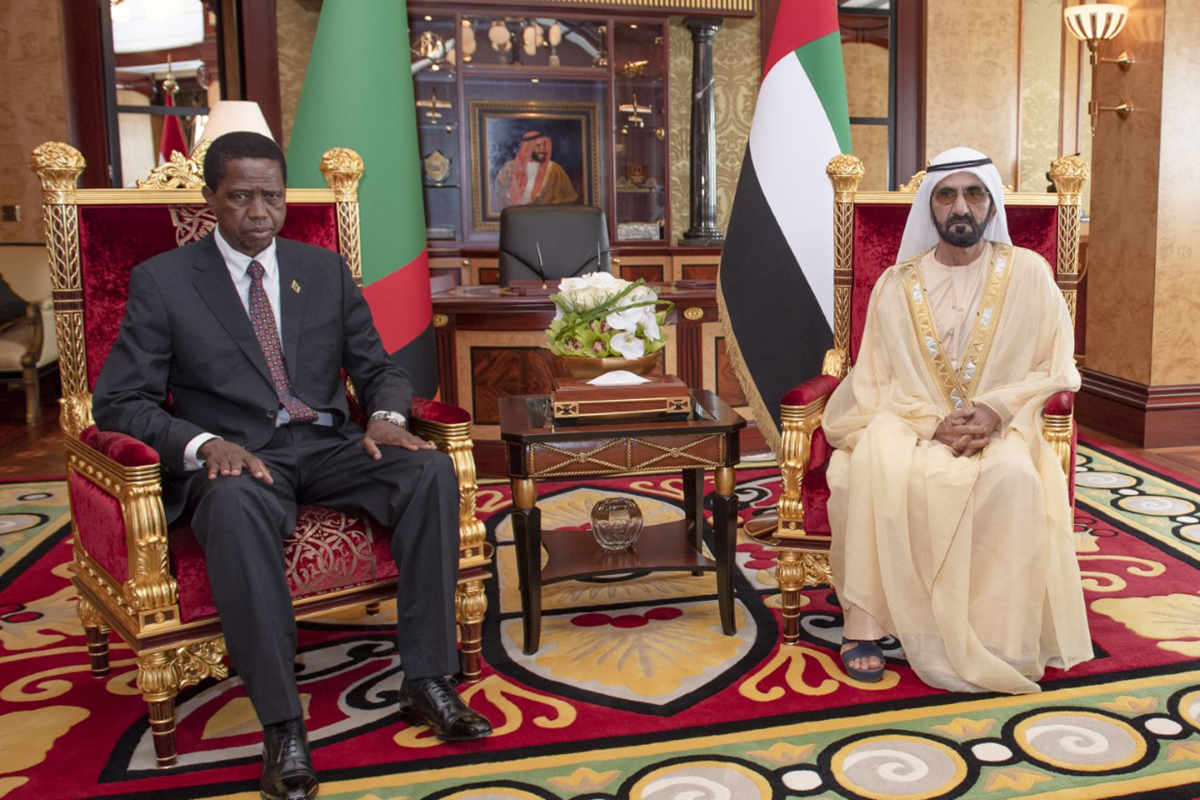 His Highness Sheikh Mohammed bin Rashid receives Zambian President.